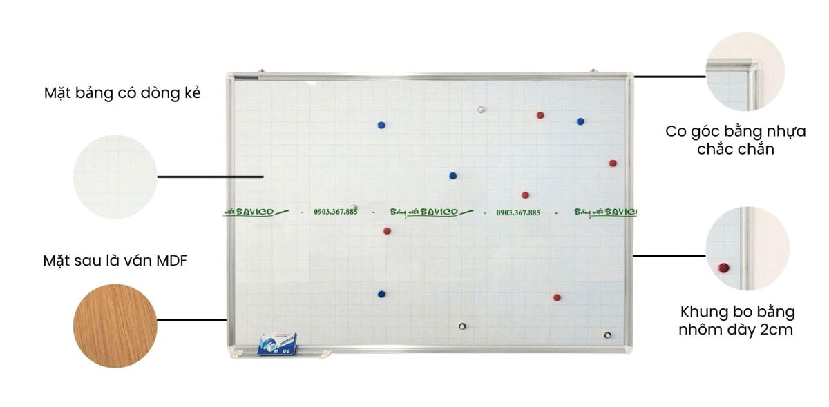 Bảng Trắng Có Dòng Kẻ KT 80x120cm